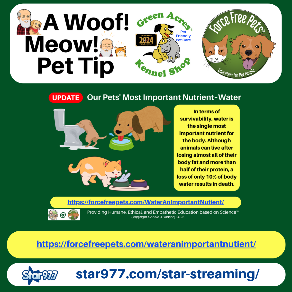 Woof Meow Pet Tip for July 21 2025 at Star 977 with Don Hanson – Water ...